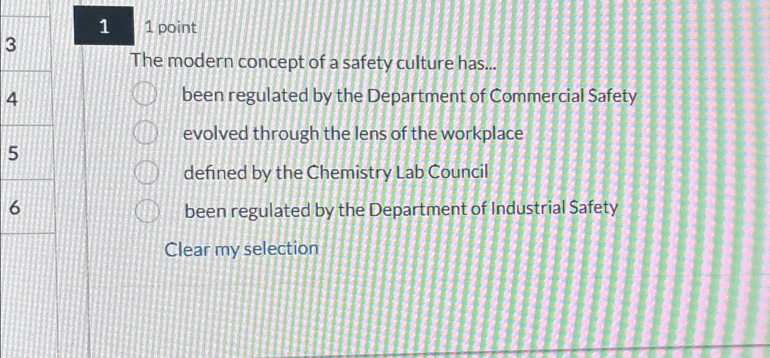Solved 11 ﻿pointThe modern concept of a safety culture | Chegg.com