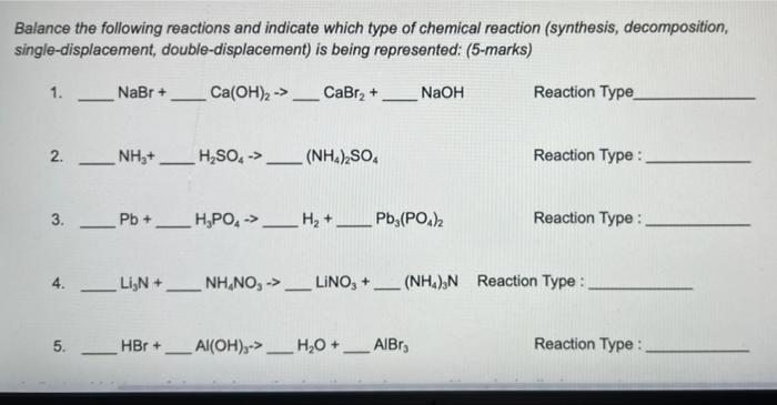 Solved Balance the following reactions and indicate which | Chegg.com