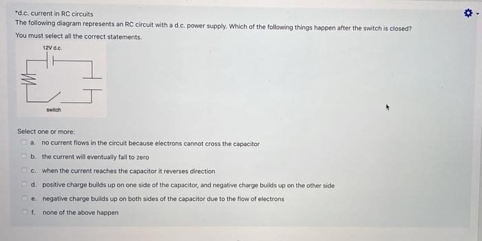 Solved ☆ *d.c. current in RC circuits The following diagram | Chegg.com