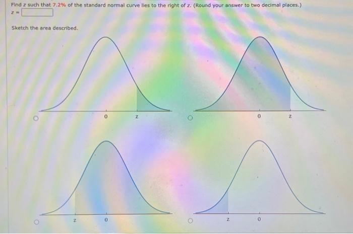 Solved Find z such that 7.2% of the standard normal curve | Chegg.com