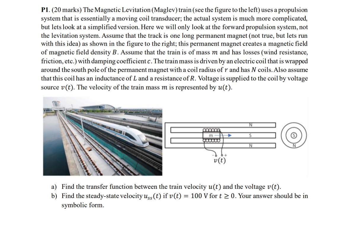 Solved P1. (20 ﻿marks) ﻿The Magnetic Levitation (Maglev) | Chegg.com