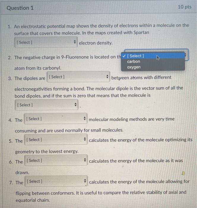 Solved 1. An electrostatic potential map shows the density | Chegg.com