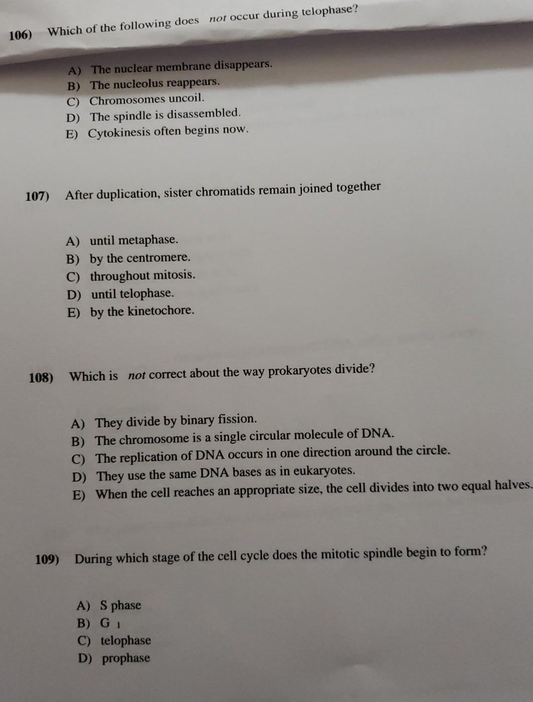 Solved 106) Which of the following does not occur during | Chegg.com