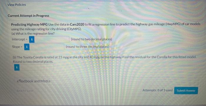 Solved Predicting Highway MPG Use the data in Cars2020 to | Chegg.com