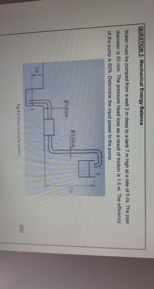 Solved QUESTION 3: Mechanical Energy Balance Water must be | Chegg.com