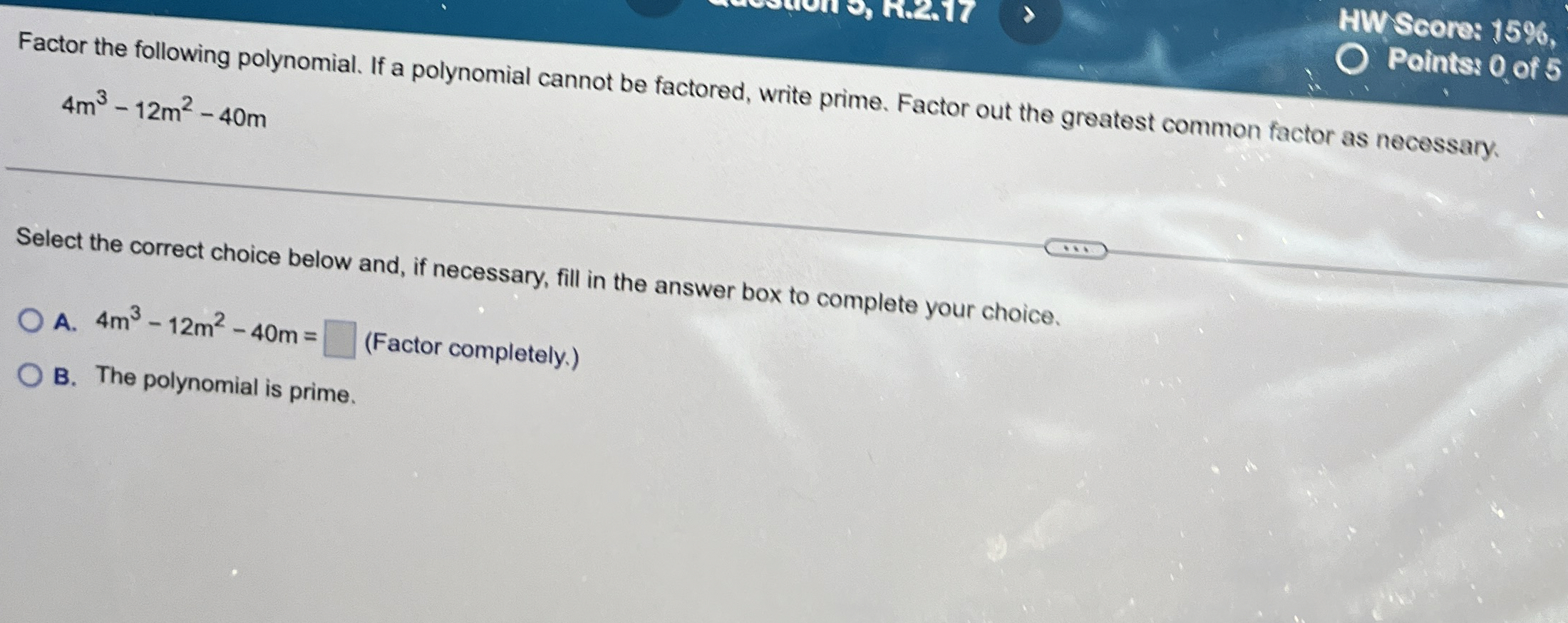 Solved Factor the following polynomial. If a polynomial | Chegg.com
