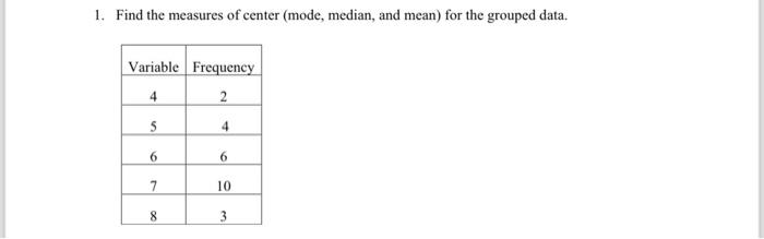Solved Find the measures of center (mode, median, and mean) | Chegg.com