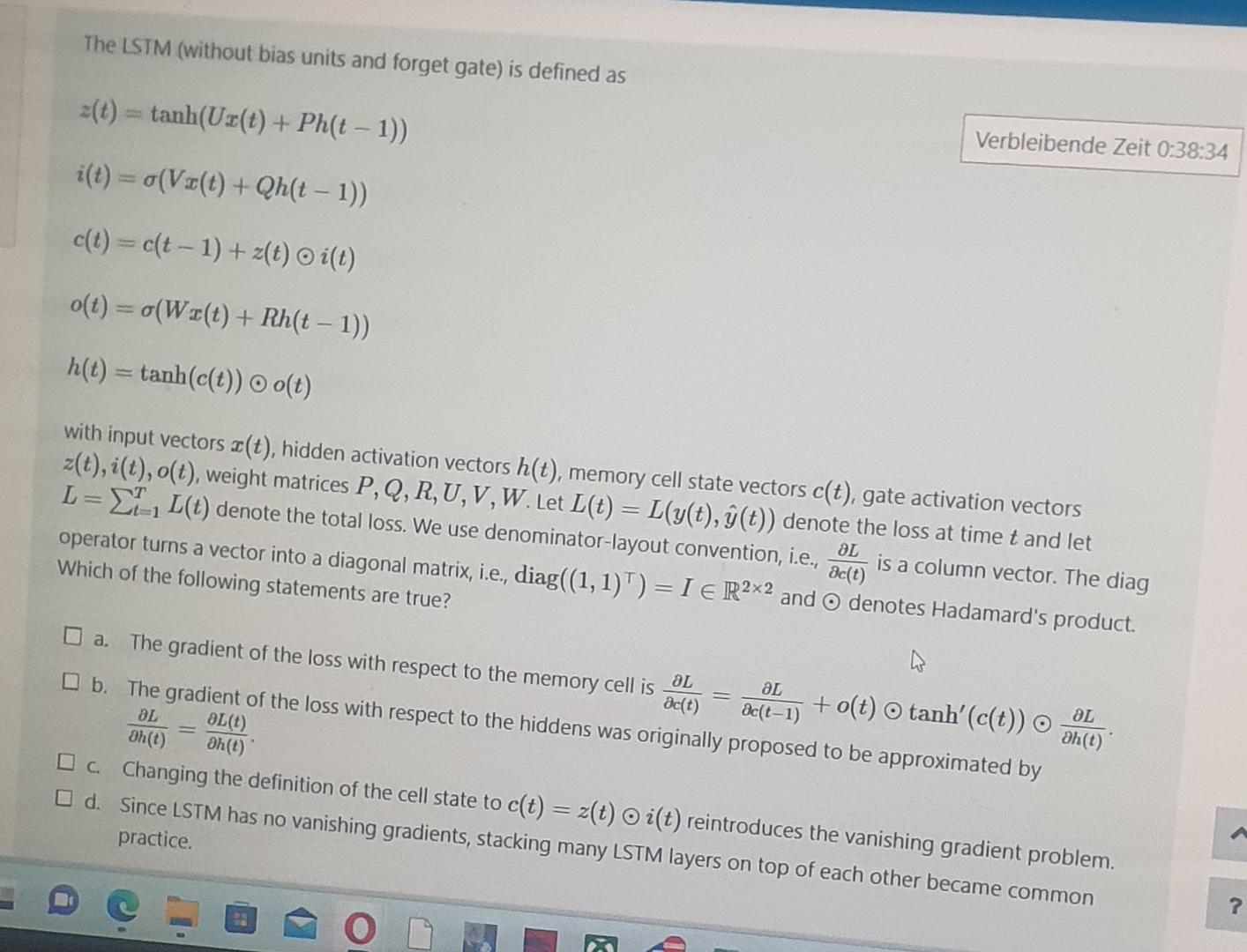 Solved The LSTM (without bias units and forget gate) ﻿is | Chegg.com