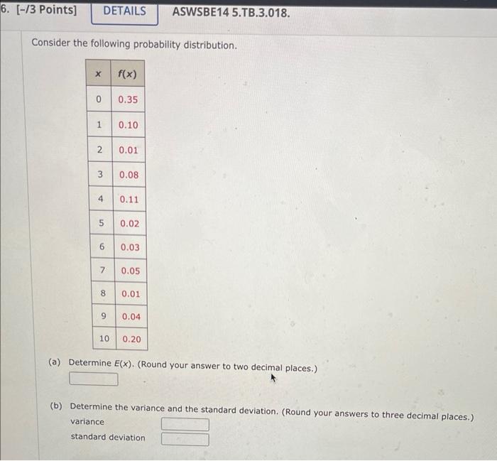 Solved Consider the following probability distribution. | Chegg.com