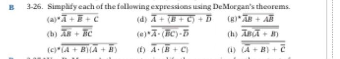 Solved 3-26. Simplify each of the following expressions | Chegg.com