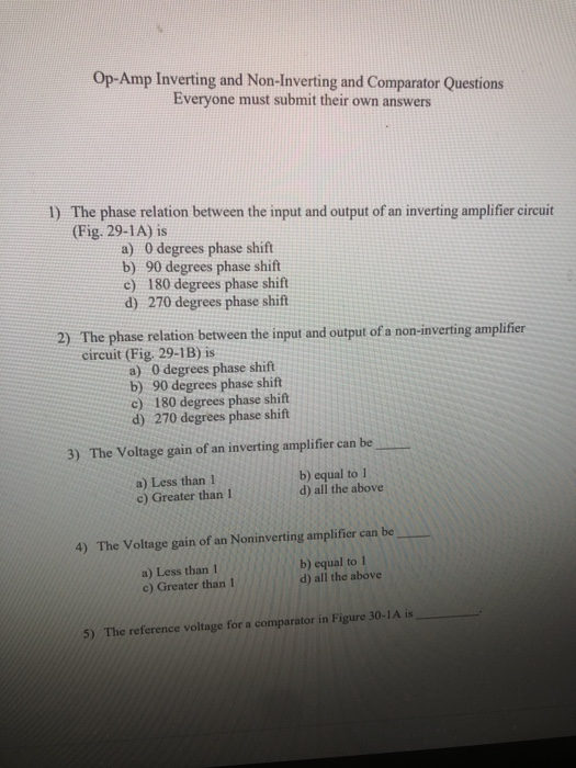 Solved Op-Amp Inverting and Non-Inverting and Comparator | Chegg.com