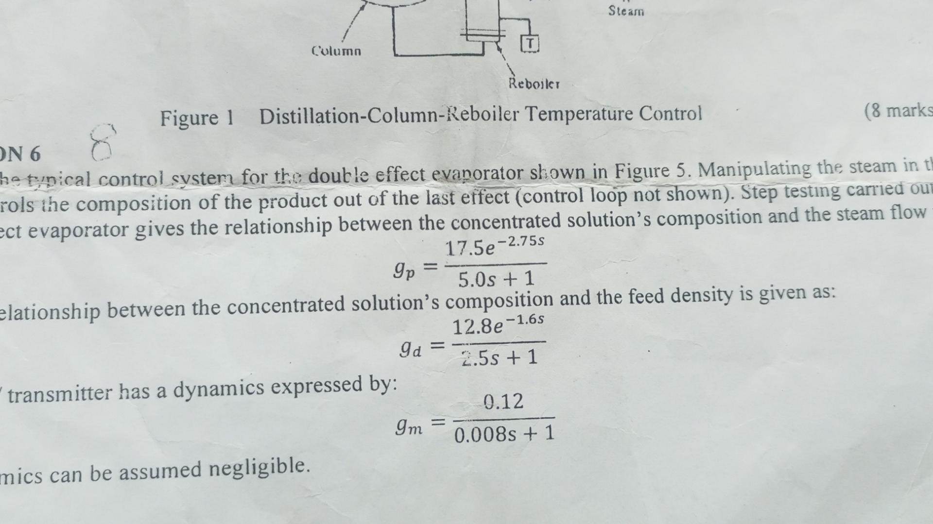 Solved Steam TT Column Reboiler Figure 1 | Chegg.com
