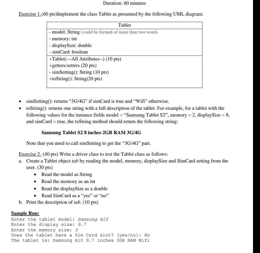 Solved Duration: 60 minutes Exercise 1.(60 pts)Implement the | Chegg.com