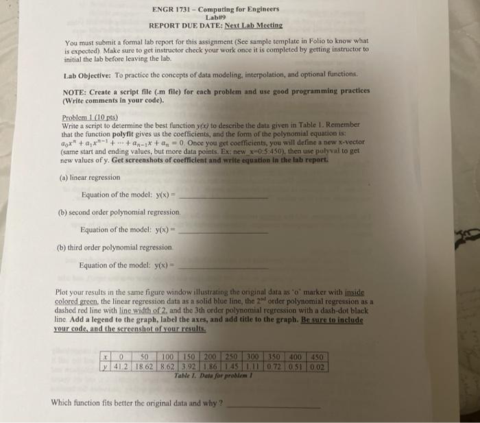 Solved Engr 1731 Computing For Engineers Lab9 Report Due 