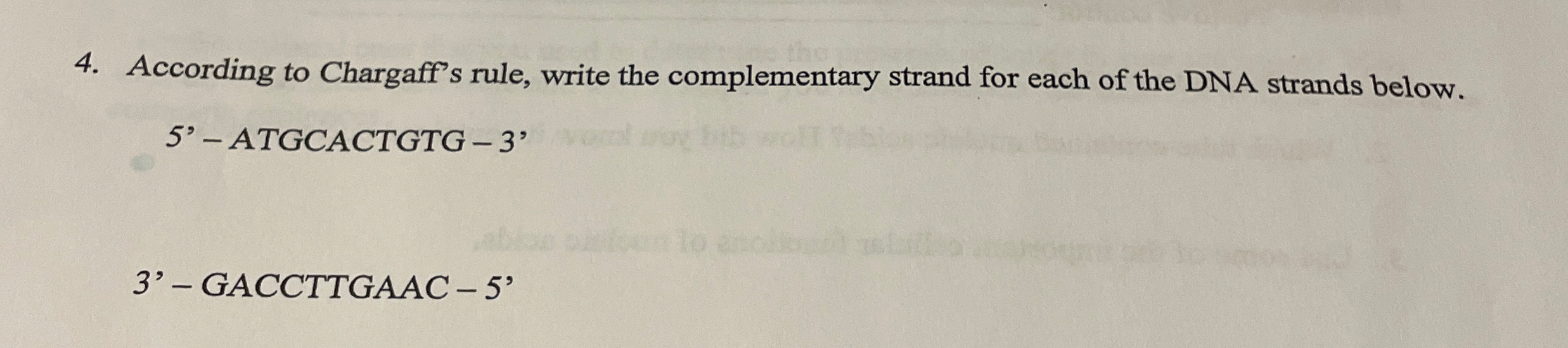 Solved According to Chargaff's rule, write the complementary | Chegg.com