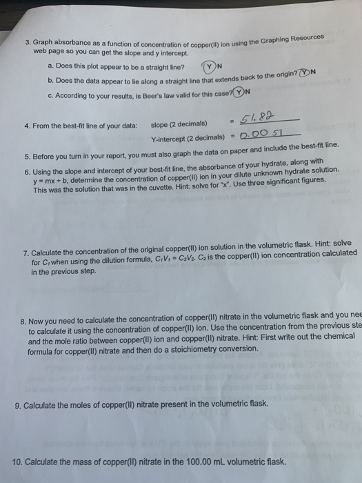 of copper(ll) ion using the Graphing Resources 3. | Chegg.com