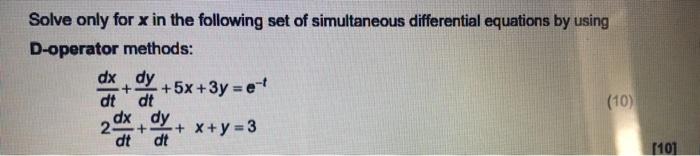 Solved Solve only for x in the following set of simultaneous | Chegg.com