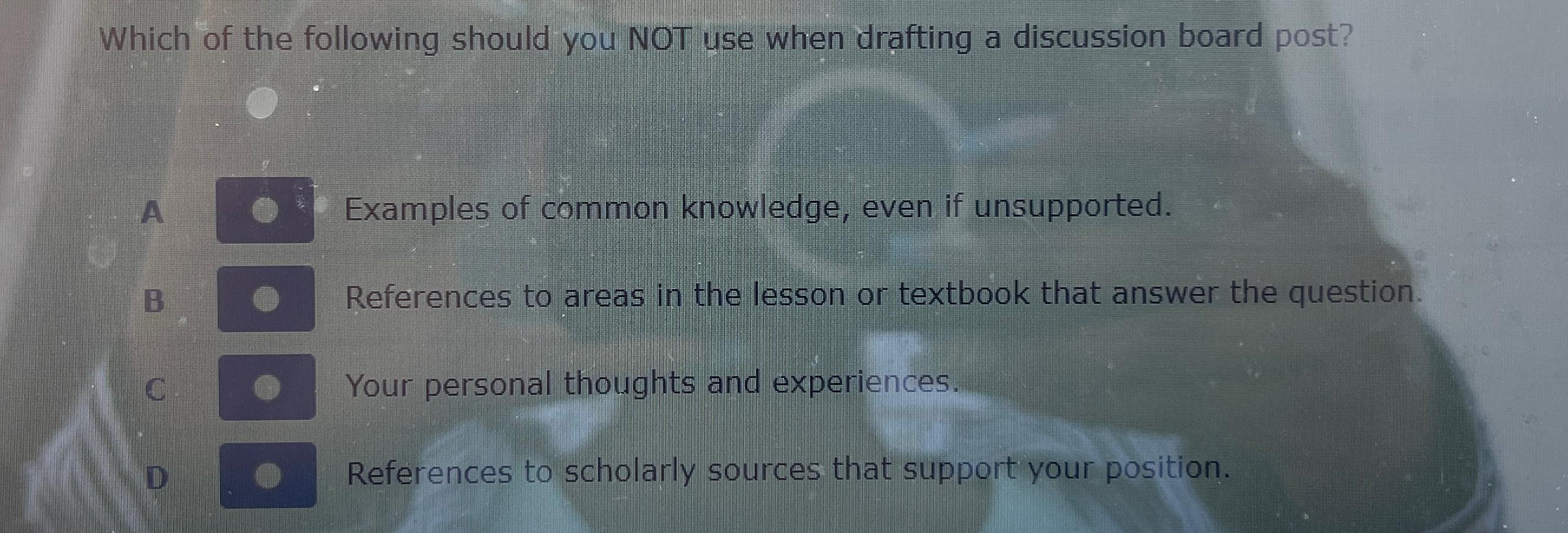 Solved Which of the following should you NOT use when | Chegg.com