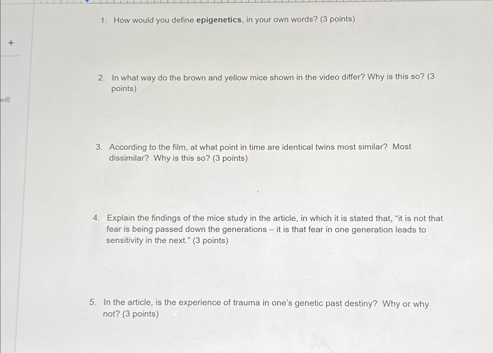 Solved How would you define epigenetics, in your own words? | Chegg.com