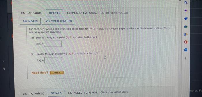 Solved For each part, wite a cubic function of the form | Chegg.com