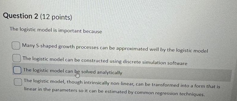 Solved Question 2 (12 ﻿points)The logistic model is | Chegg.com