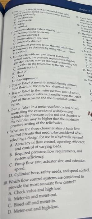 Solved 2. The can connection of a compound relief valve be | Chegg.com