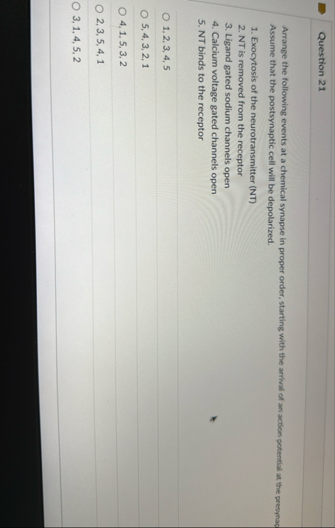 Solved Question 21Arrange the following events at a chemical | Chegg.com
