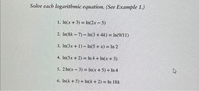 Solved Solve each logarithmic equation. (See Example 1.) 1. | Chegg.com