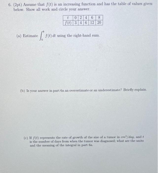 Solved 6. (2pt) Assume that f(t) is an increasing function | Chegg.com