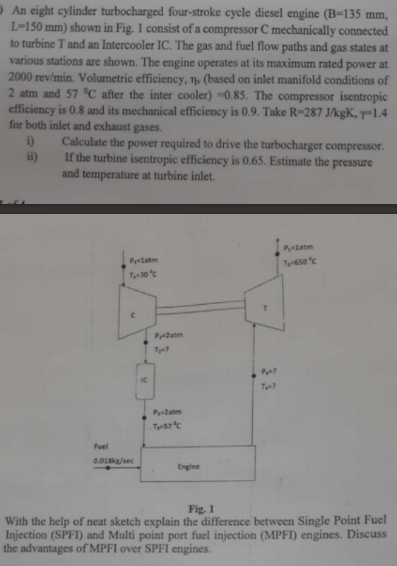 An eight cylinder turbocharged four-stroke cycle | Chegg.com