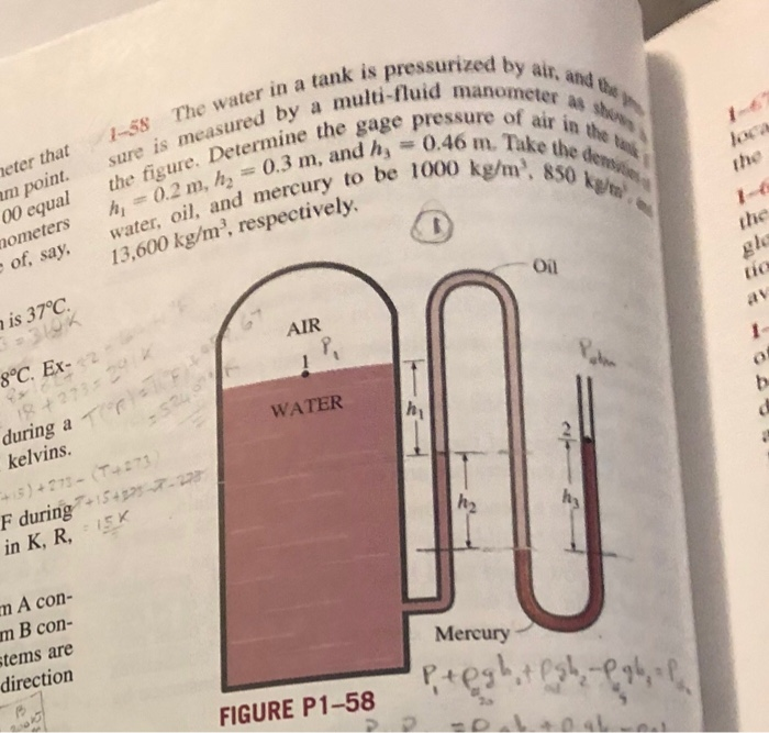 Solved kis pressurized by air, a multi-fluid manometer gage | Chegg.com