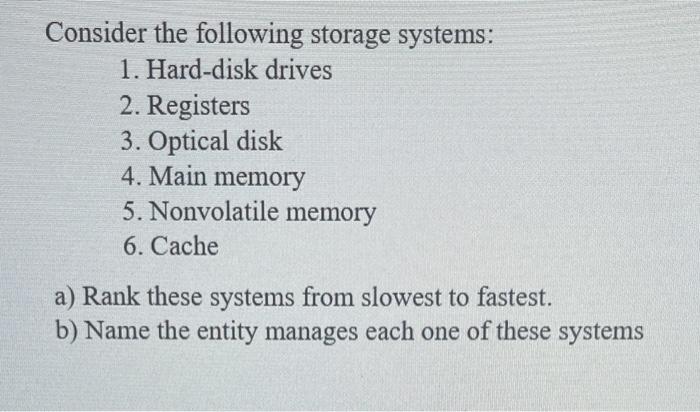 Solved Consider the following storage systems: 1. Hard-disk | Chegg.com
