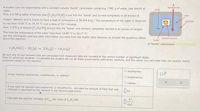 Solved A student runs two experiments with a constant-volume | Chegg.com
