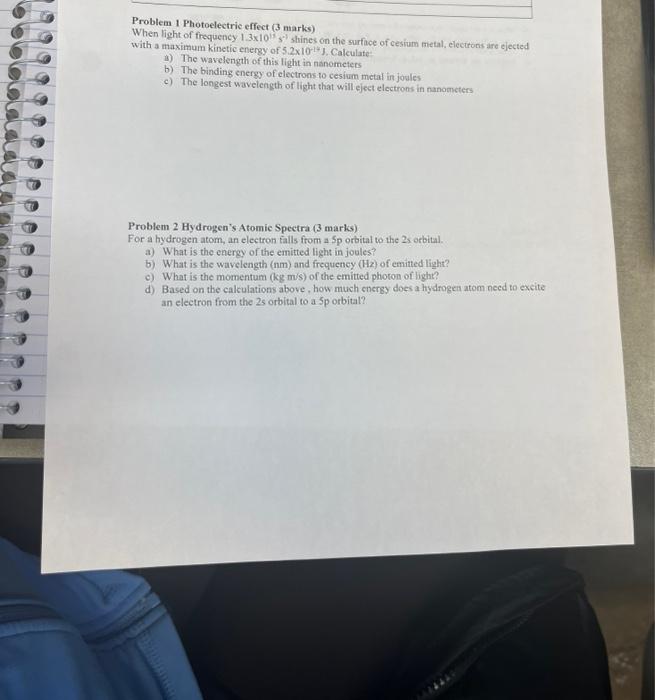 Solved Problem 1 Photoelectric effect (3 marks) When light | Chegg.com