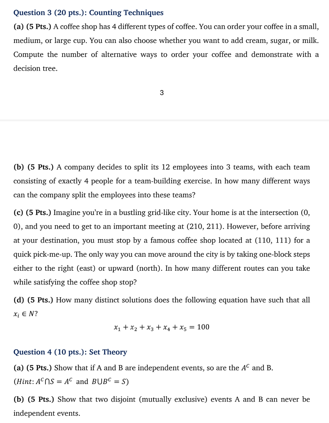 Solved Question 3 (20 ﻿pts.): Counting Techniques(a) (5 | Chegg.com