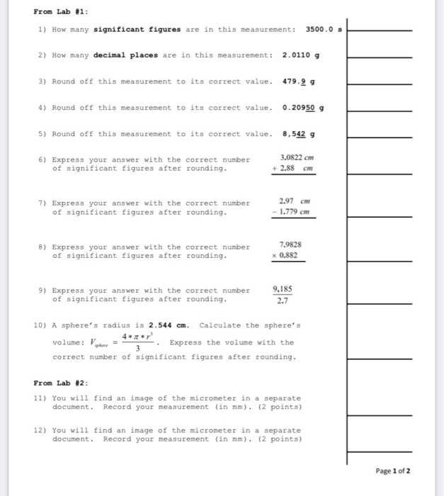 Solved From Lab #1: 1) How many significant figures are in | Chegg.com