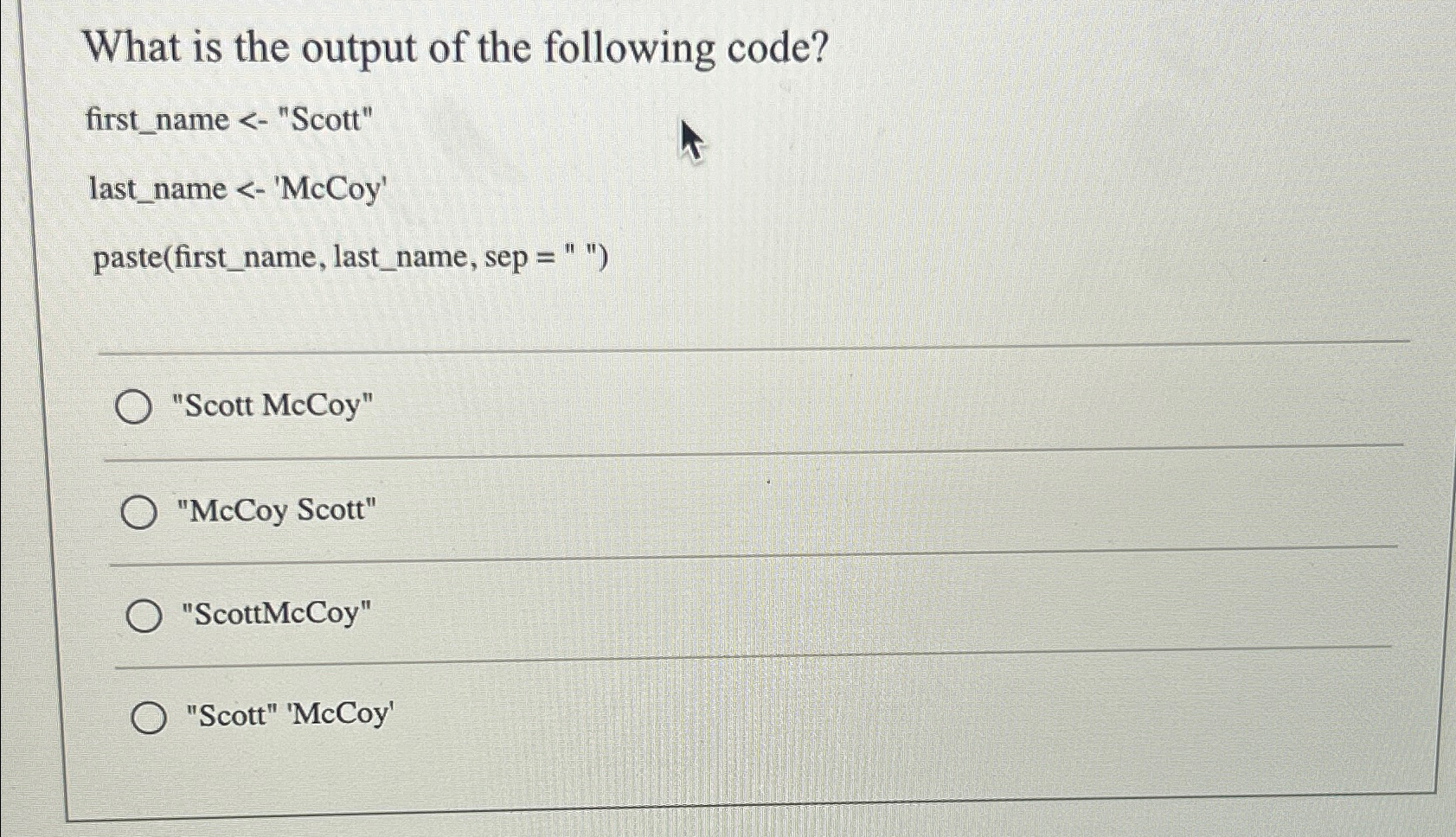 Solved What is the output of the following code?first_name | Chegg.com