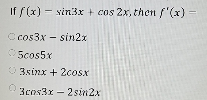 Solved If f(x)=sin3x+cos2x, ﻿then | Chegg.com
