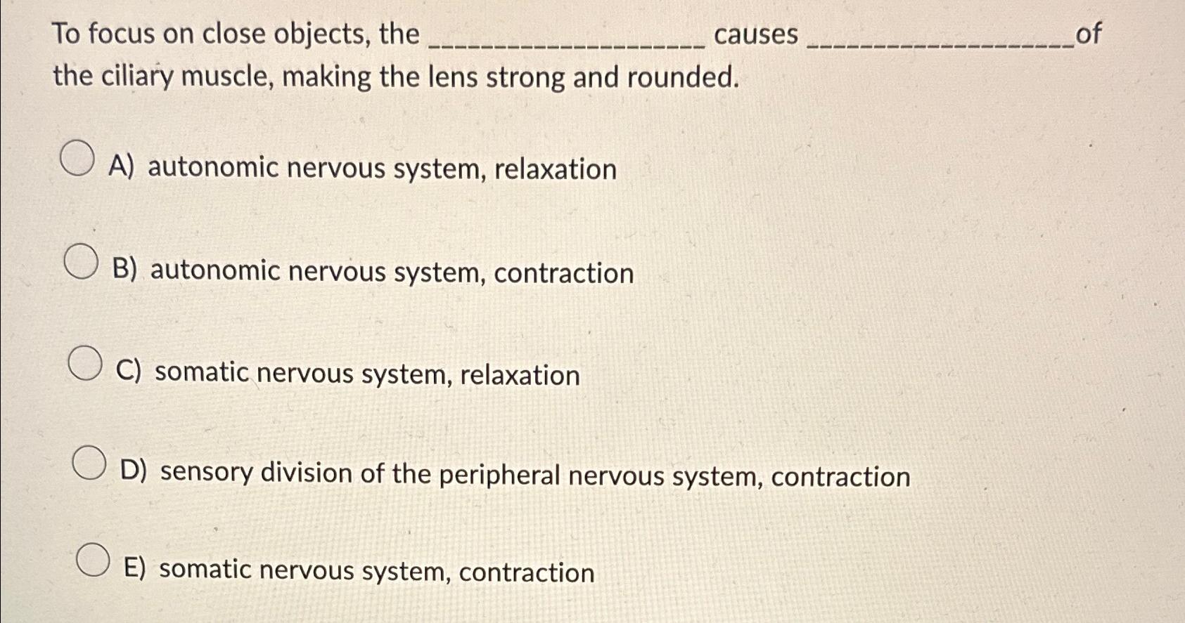 Solved To focus on close objects, the causes of the ciliary | Chegg.com