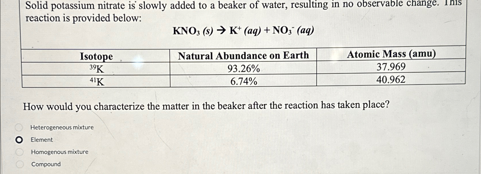 Solved Solid potassium nitrate is slowly added to a beaker | Chegg.com