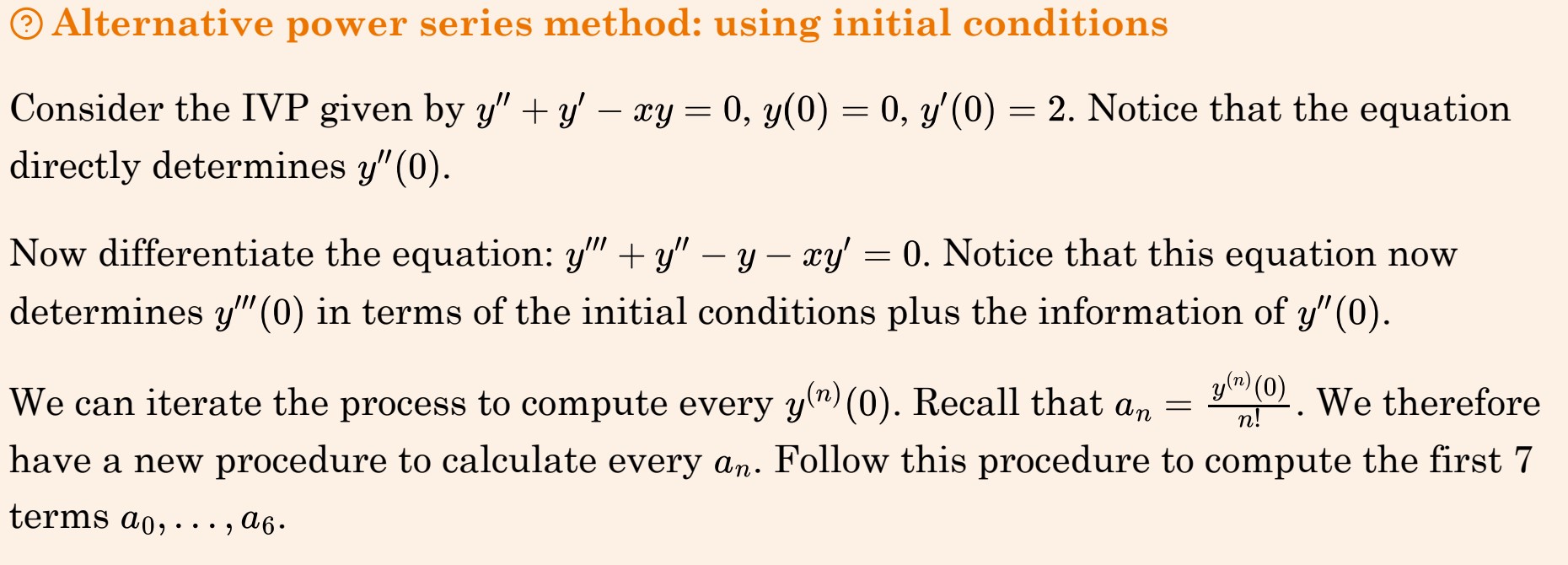 Solved (?) ﻿Alternative power series method: using initial | Chegg.com
