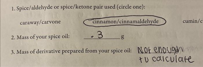 Solved 4. Derivative data:1. Spice/aldehyde or spice/ketone | Chegg.com