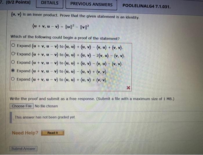 u,v is an inner product. Prove that the given | Chegg.com