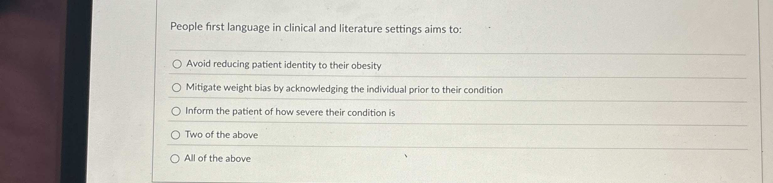 Solved People first language in clinical and literature | Chegg.com