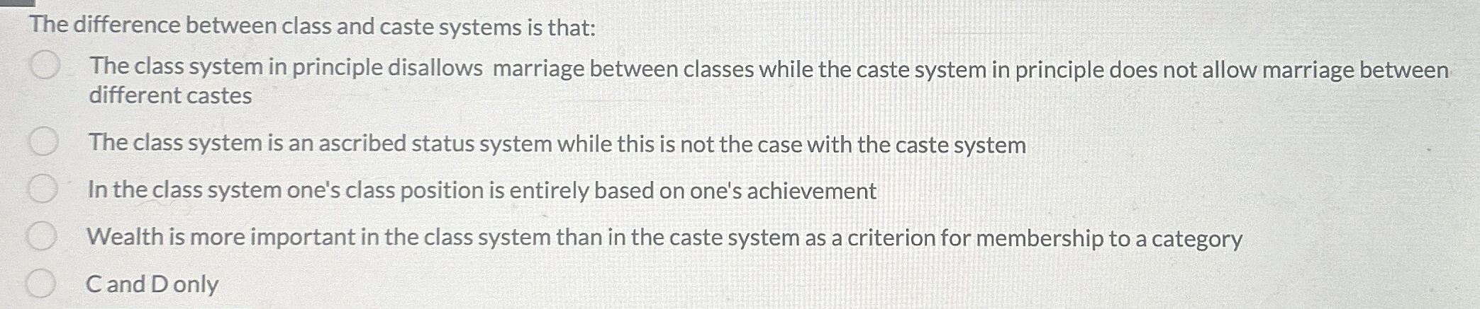 Solved The difference between class and caste systems is | Chegg.com