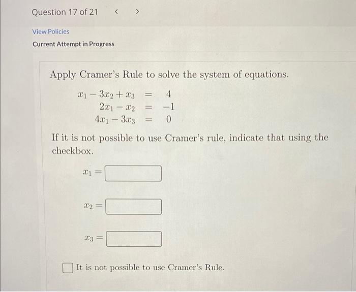 Solved Apply Cramer's Rule to solve the system of equations. | Chegg.com