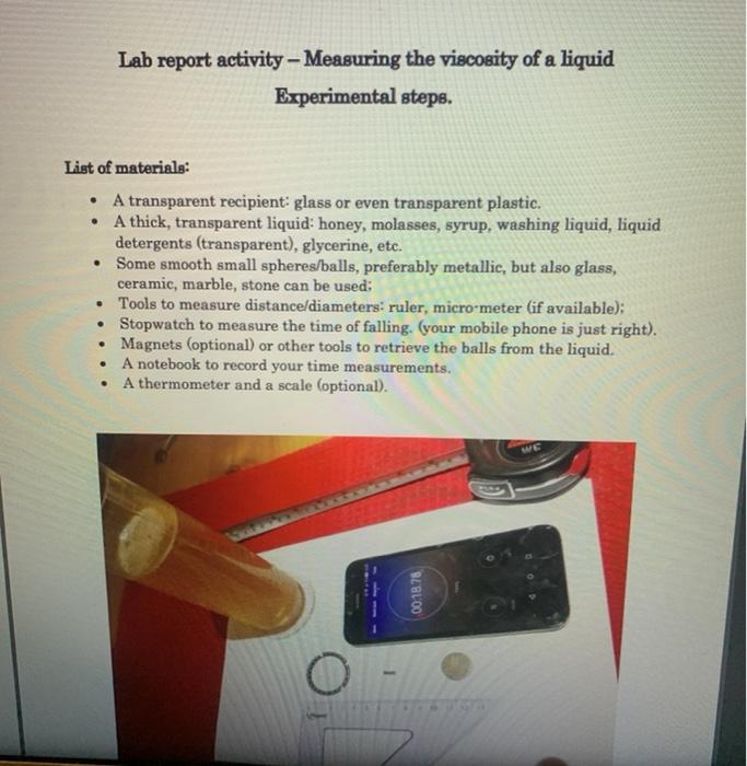Solved Lab report activity - Measuring the viscosity of a | Chegg.com