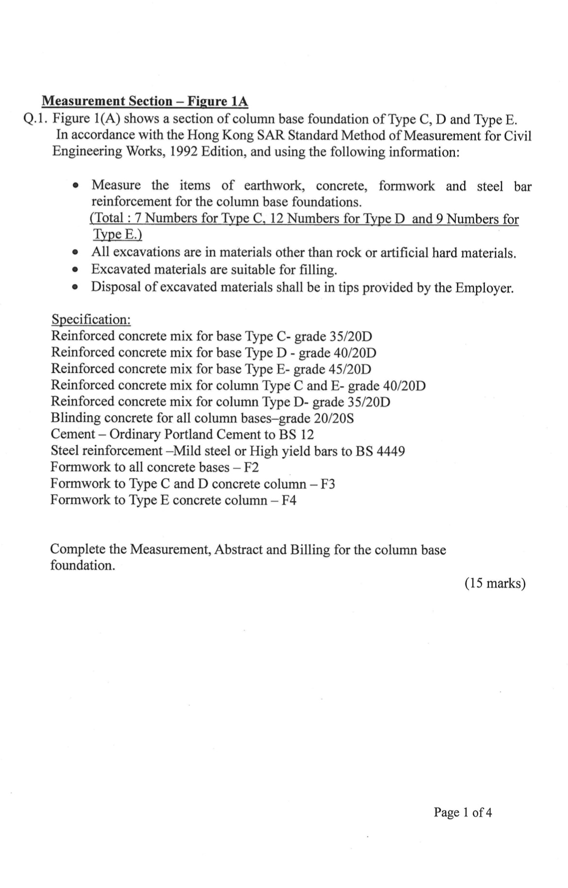 [Solved]: Existing SECTION (Not to Scale) Fig 1A Measurem