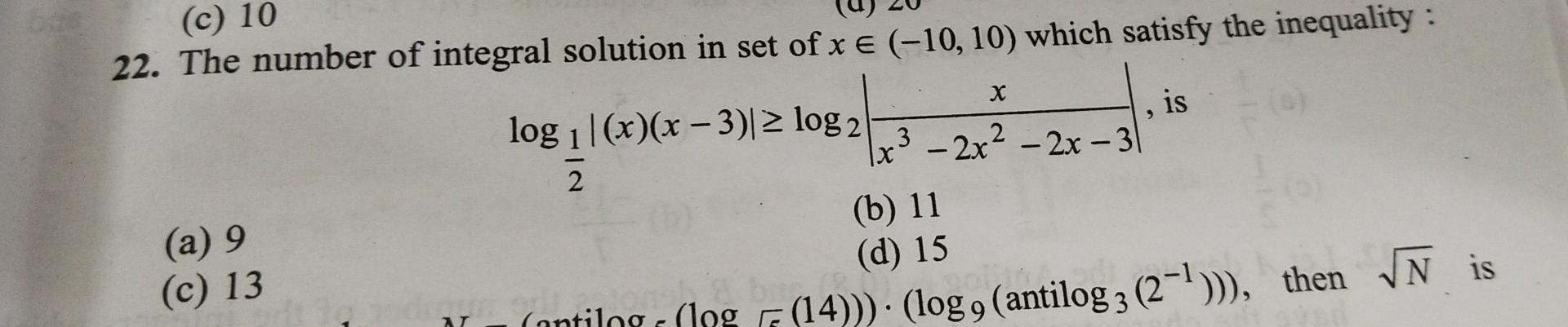 Solved The number of integral solution in set of x∈(−10,10) | Chegg.com