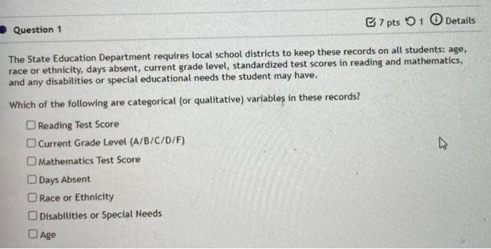 Solved The State Education Department requires local school | Chegg.com Solved The State Education Department requires local school | Chegg.com